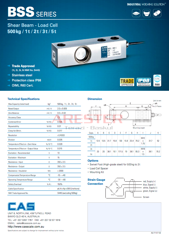 BSS Loadcell - Lama Tipi Yük Hücresi Sensör | CAS